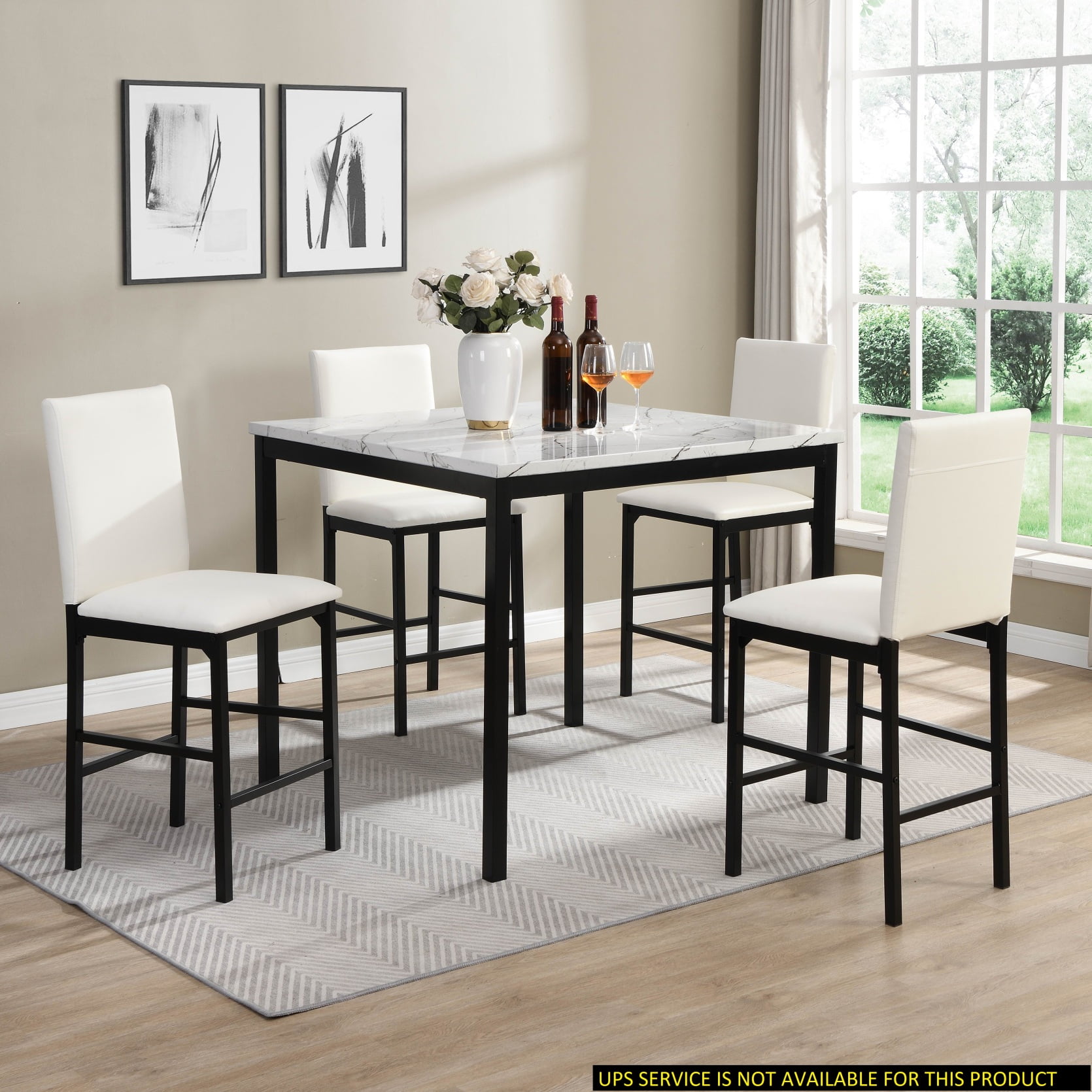 5-Piece Counter Height Dining Set, White Faux Marble Top Table and 4 ...