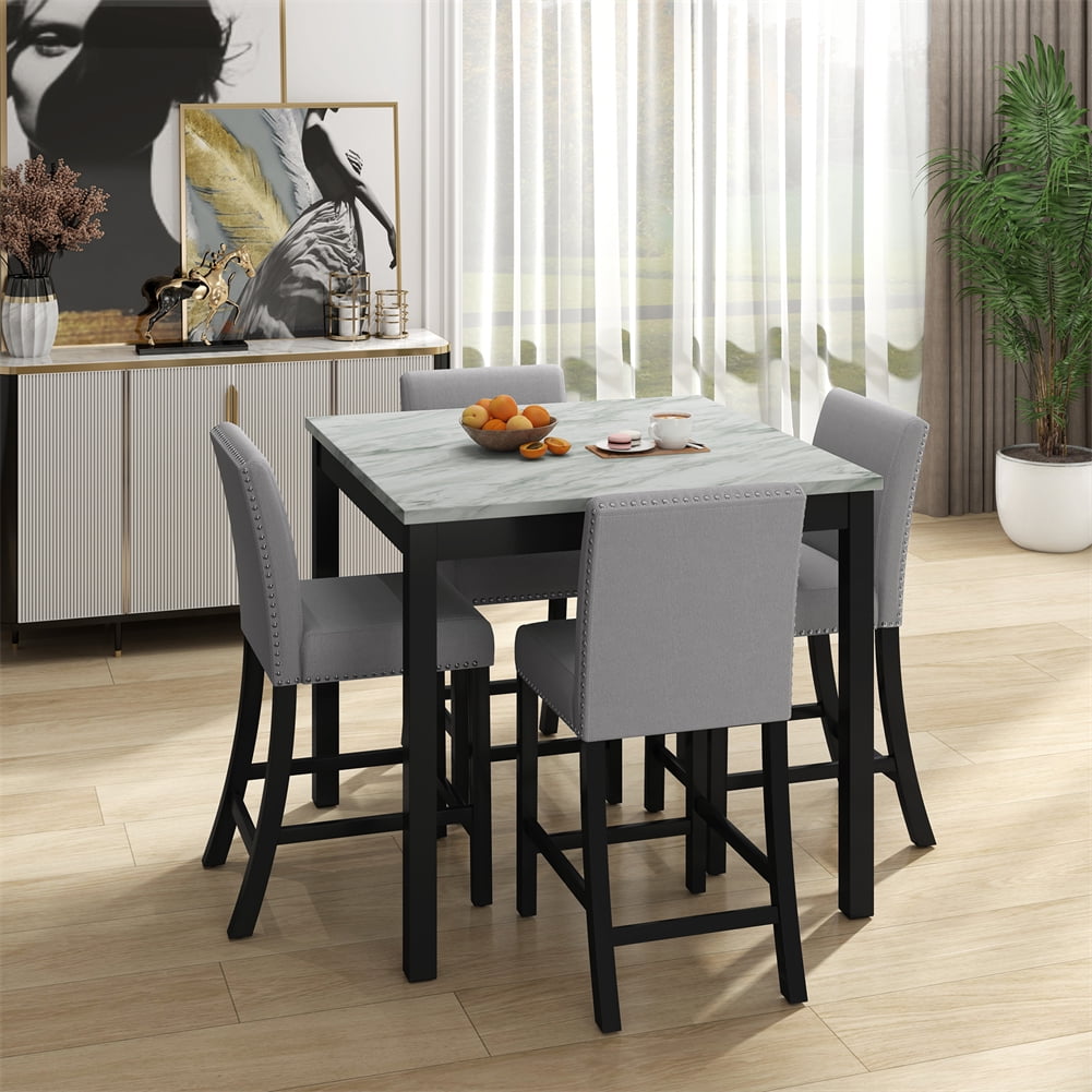 5-Piece Counter Height Dining Table Set, Modern Kitchen Table And Chairs For 4, Square Dining ...