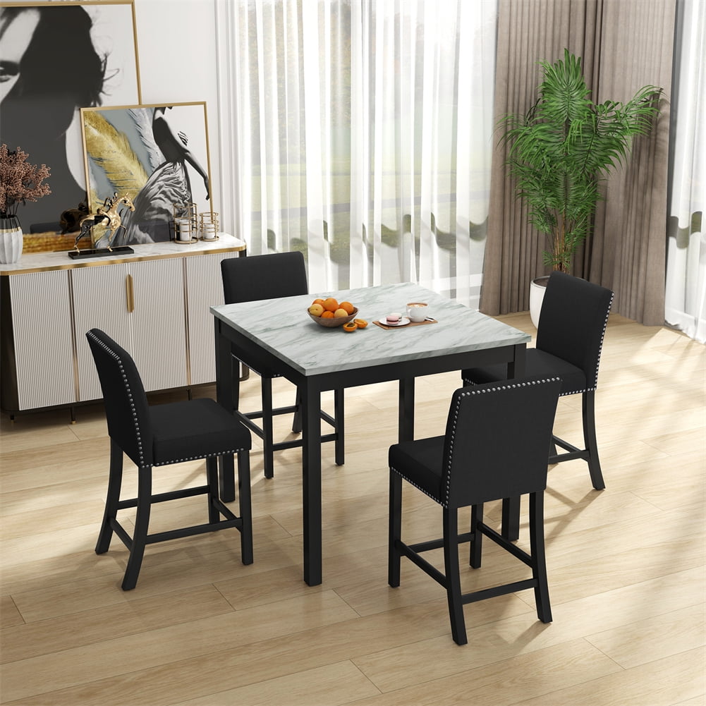 5-Piece Counter Height Dining Table Set, Modern Kitchen Table And Chairs For 4, Square Dining ...