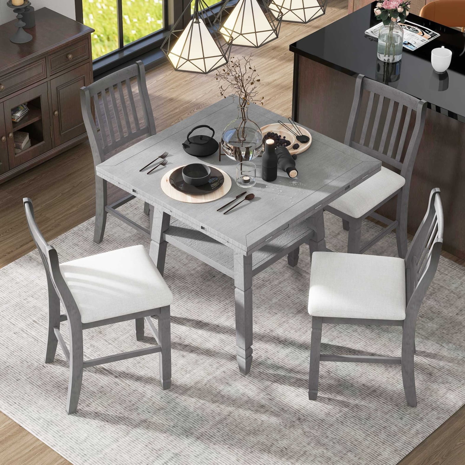 5-Piece Counter Height Dining Table Set in 2 Table Sizes,Kitchen Table ...