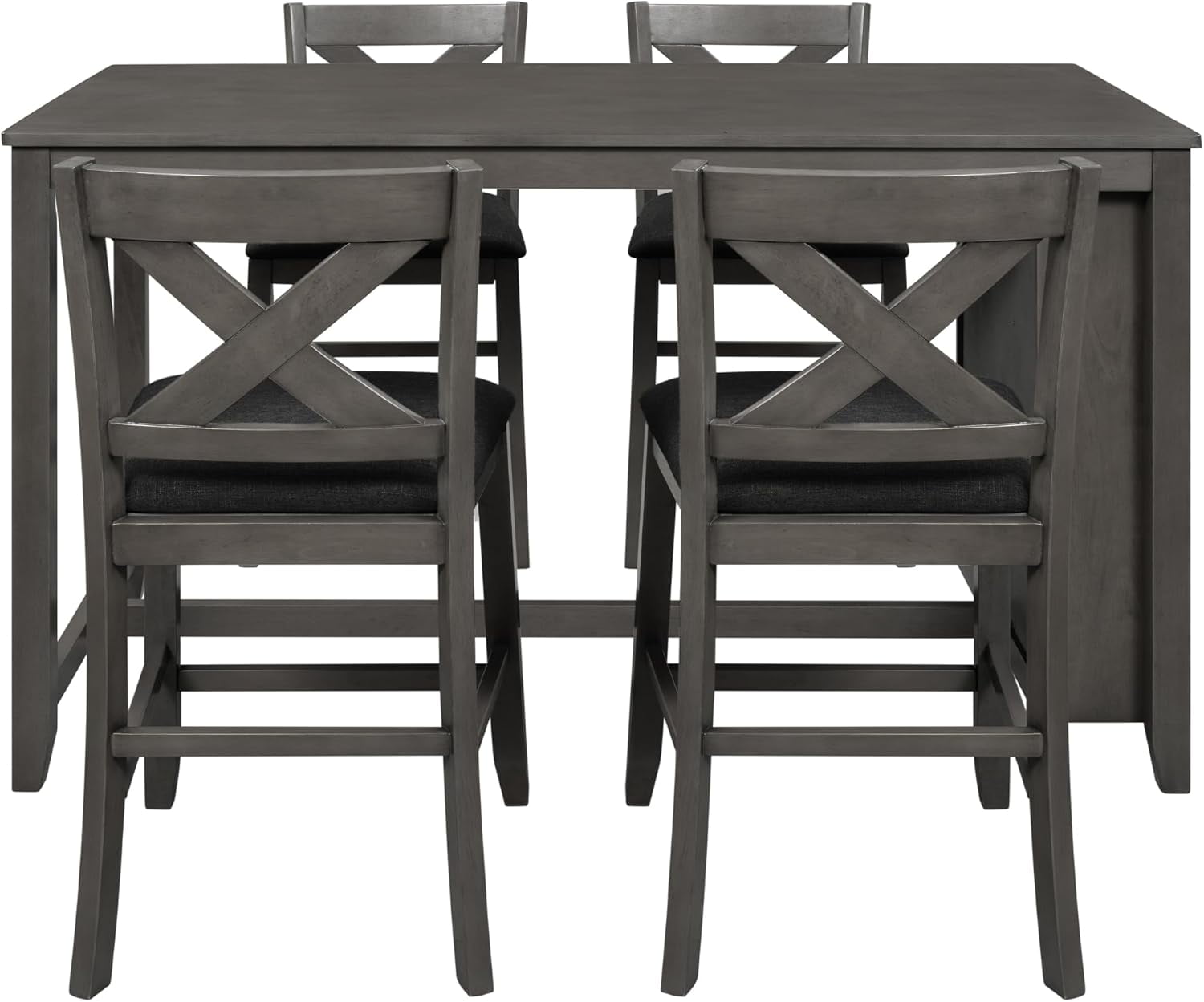 5-Piece Counter Height Wooden Bar Table Set with 3-Tier Shelf and 4 ...