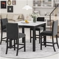 5-Piece Counter Table Set: Square Faux Marble Dining Table & 4 Black ...