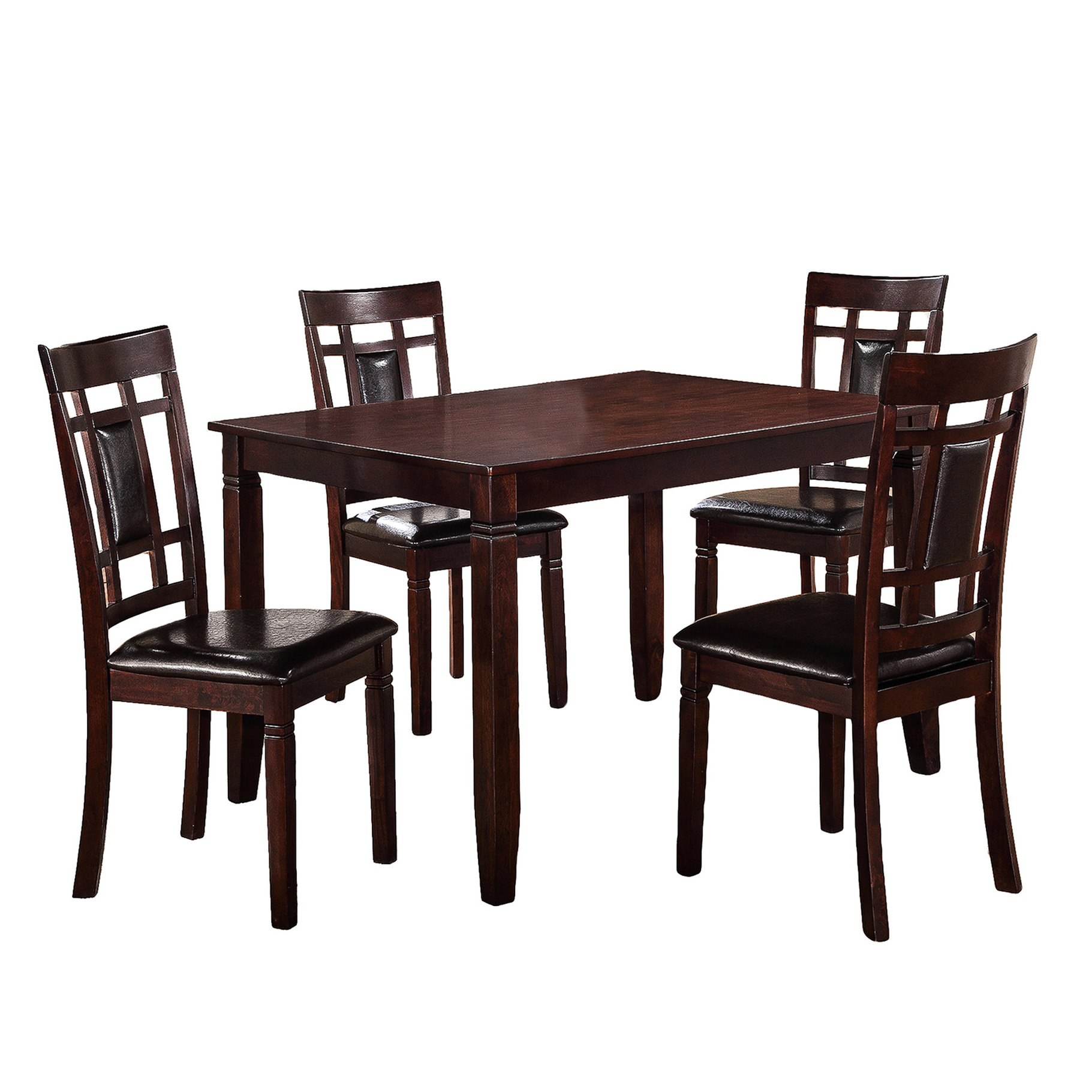 5 Piece Dark Brown Rubber Wood - Comfortable Padded Seats - Dining Room ...