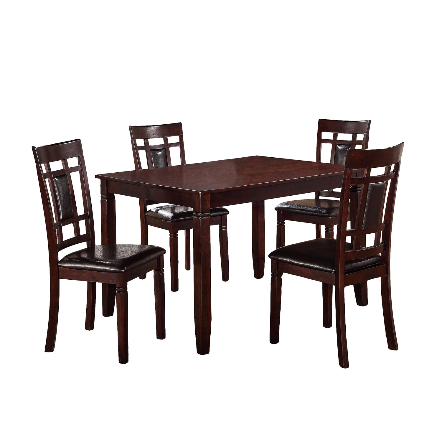 5-Piece Dark Brown Rubber Wood Dining Table Set with Chairs - Walmart.com