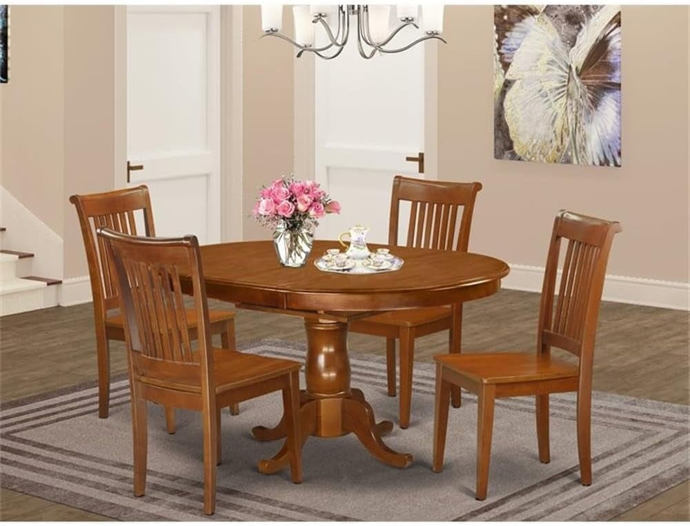 5 Piece Dinette Set with Oval Table and 4 Chairs, Brown, Dining table ...