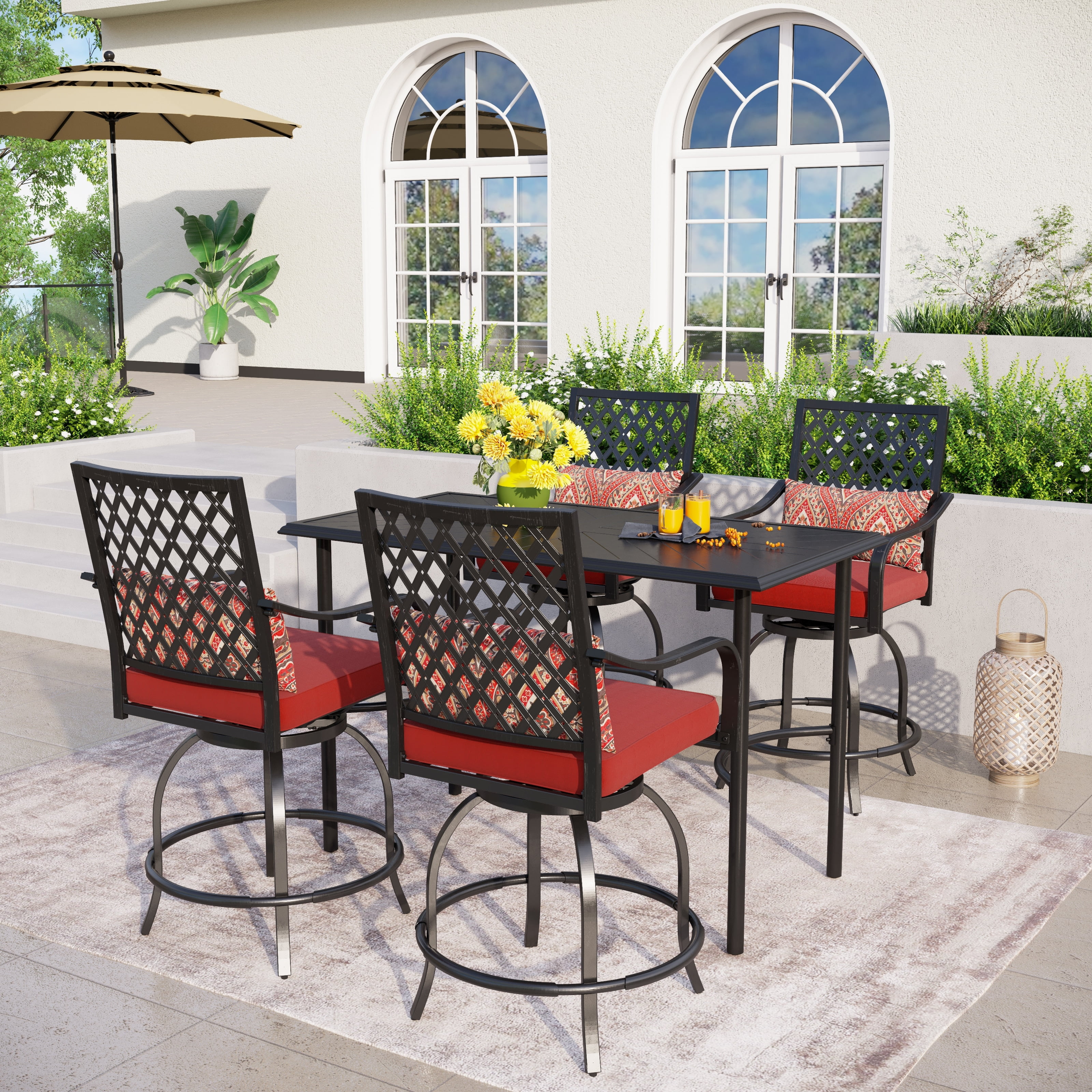 5-Piece Dining Bar Set, 4 Metal Swivel Bar Chairs and 1 Rectangular ...