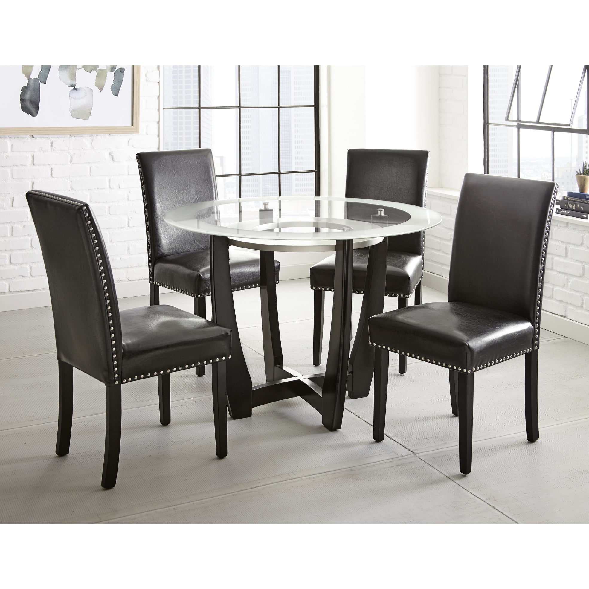 5 Piece Dining - Black, 10 Mm Tempered Glass Table With Stylish Base, Chairs Detailing, Chic In ...
