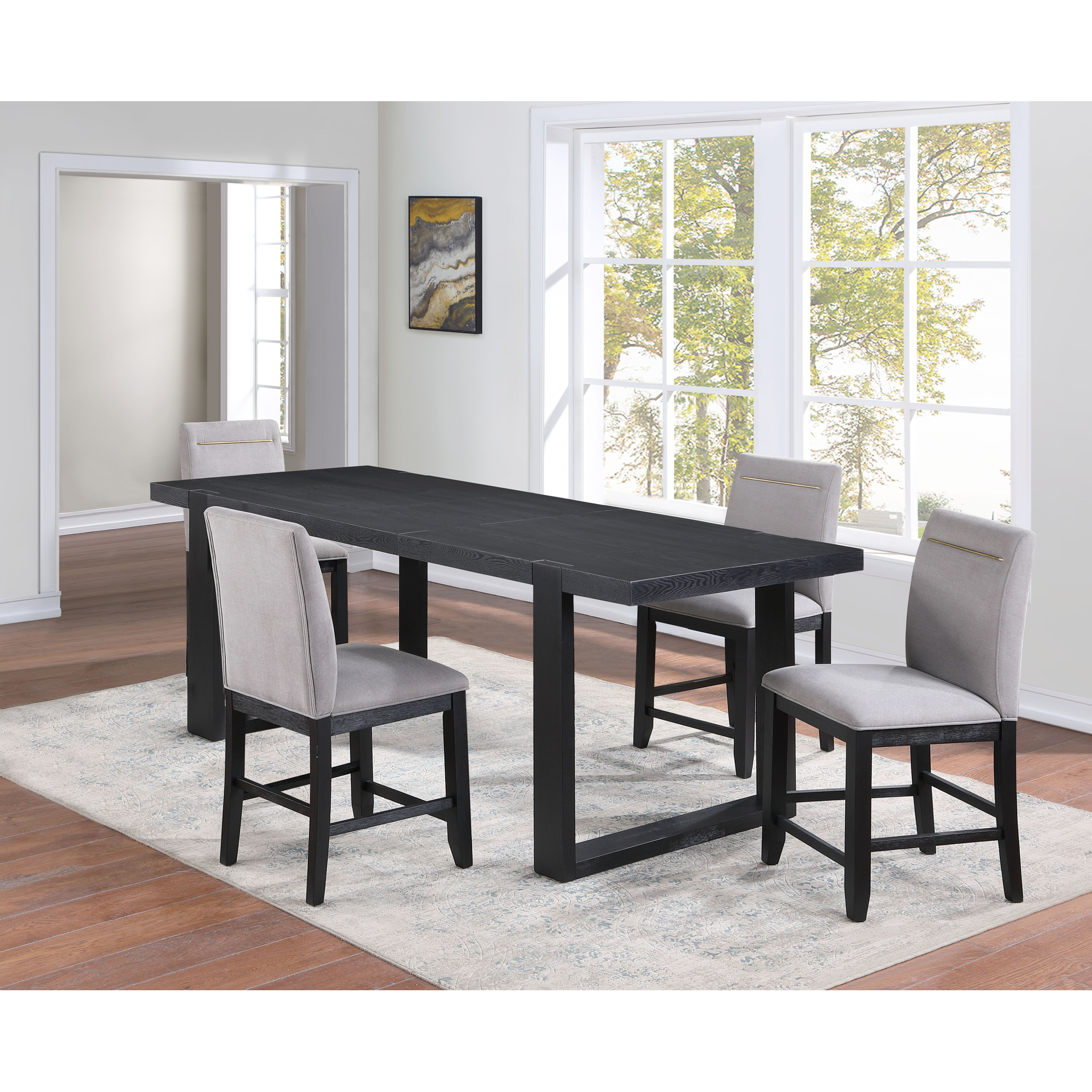 5 Piece Dining - Counter Height Black Engineered Woods Expandable Table ...
