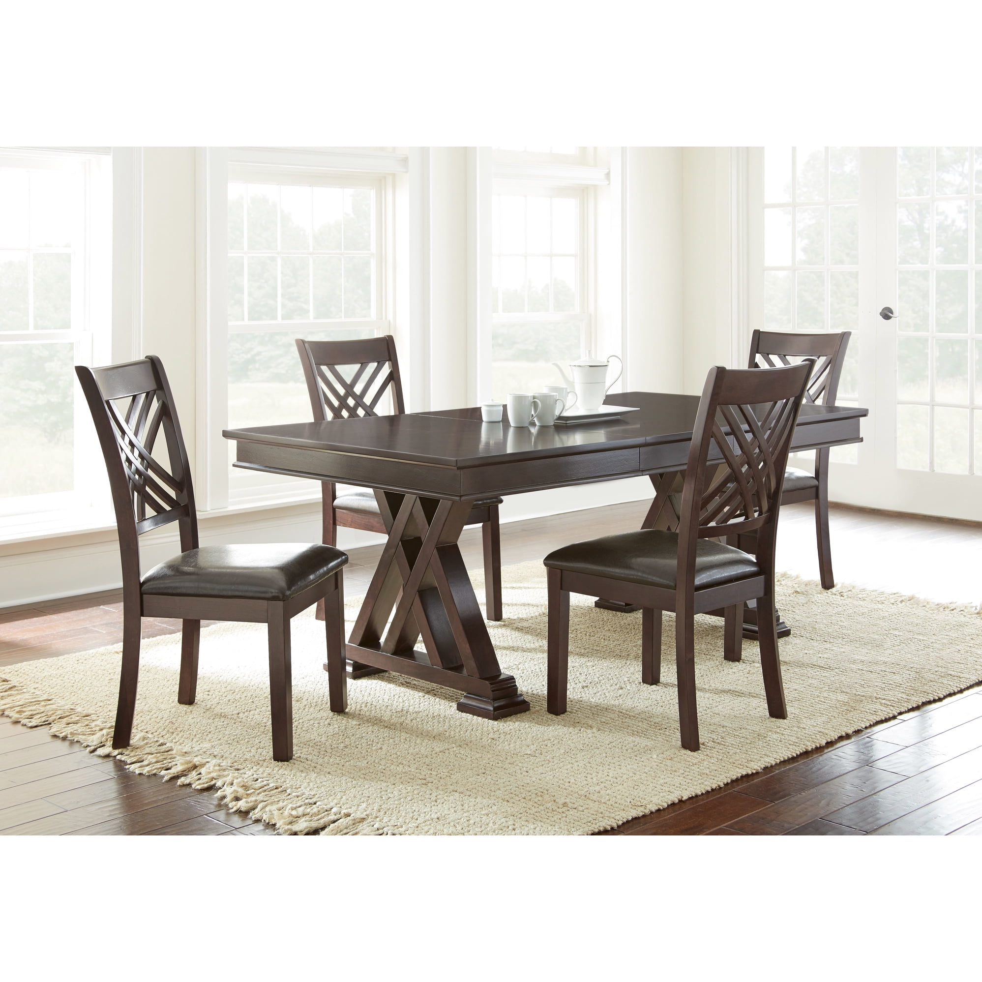 5 Piece Dining Dark Brown - Formed With Hardwood Solids & Veneers, Has ...