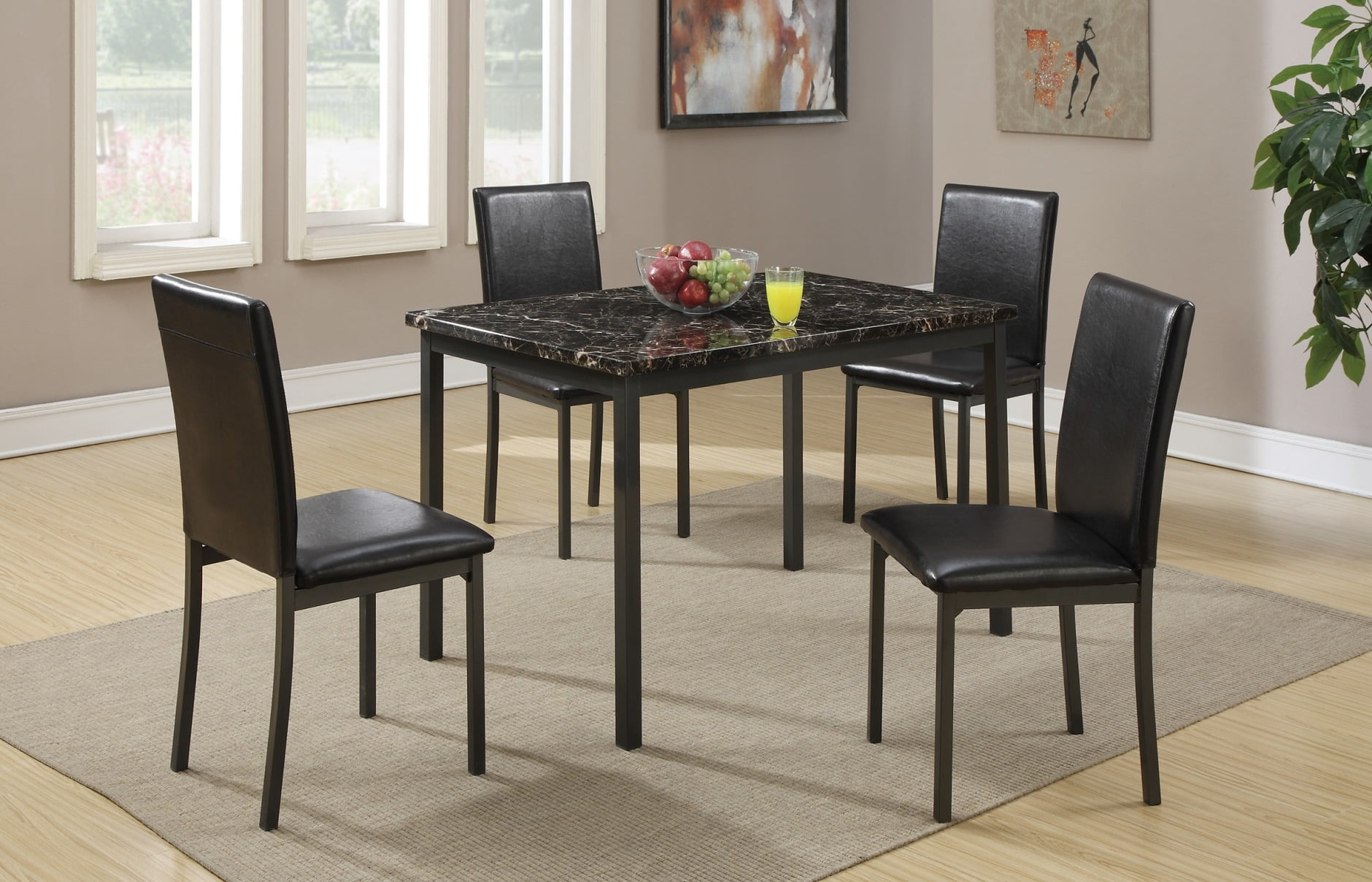 5-Piece Dining Room Furniture Dining Set Table And 4 Chairs Faux Marble ...