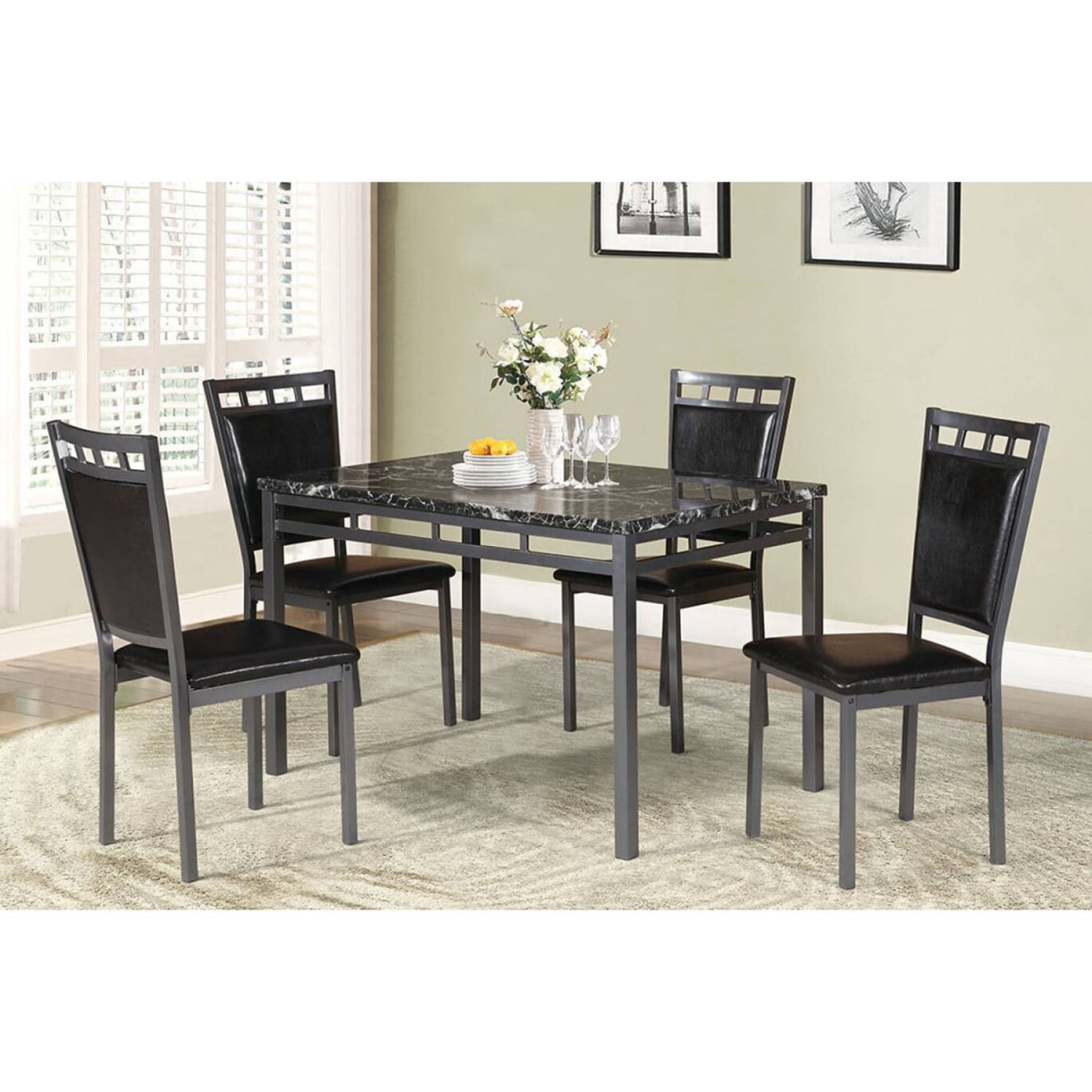 5-Piece Dining Room Furniture Dining Set Table and 4 Chairs, Faux ...