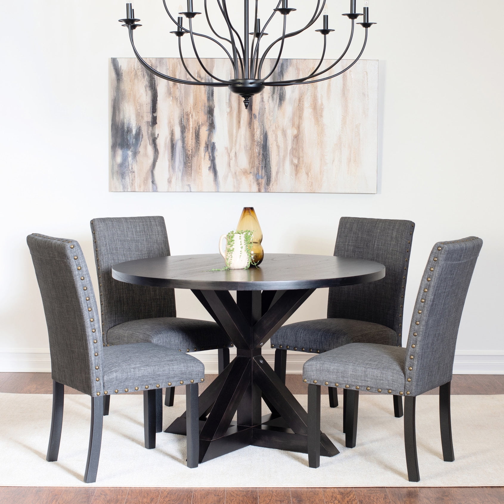 5-Piece Dining Room Set: Cross-Buck Table and 4 Chairs | Black Color ...