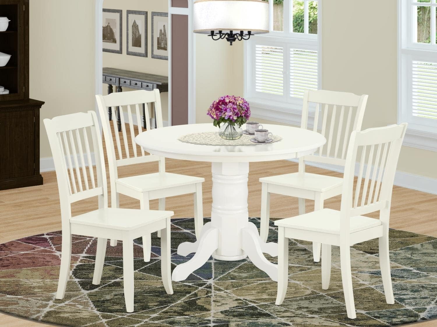 5-Piece Dining Room Set - Round Kitchen Table with Pedestal & 4 Wooden ...
