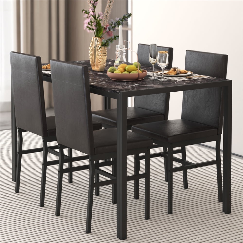 uhomepro 5 Piece Dining Table Set, Faux Marble Rectangle Table, Black ...