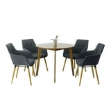 5 Piece Dining Set, 4 Modern Style Solid Wood Alba Armchairs w Round ...