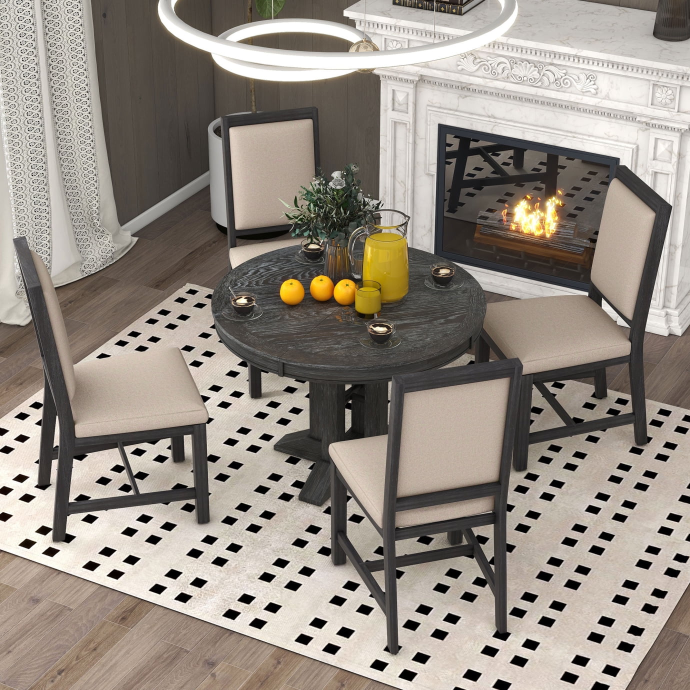 5-Piece Dining Set,42''-56'' Large Extendable Kitchen Table Set with ...