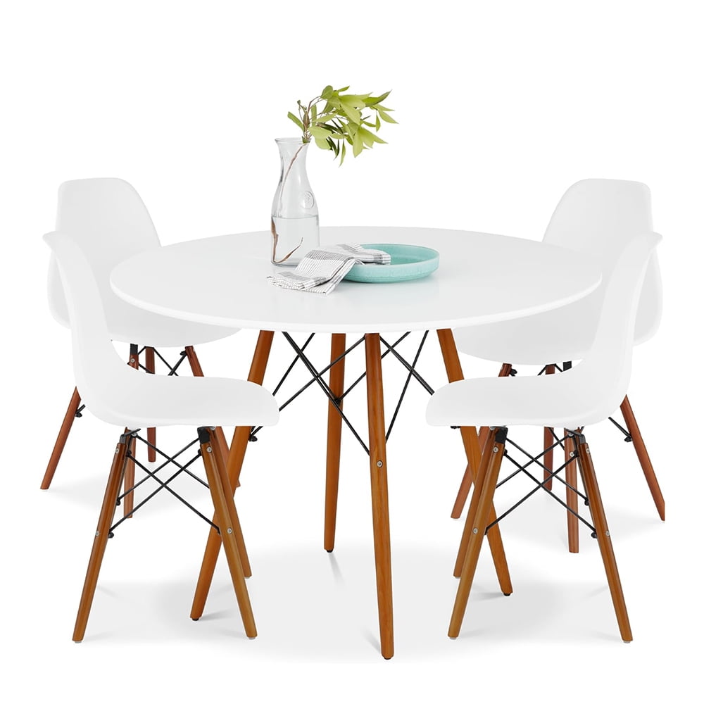 5-Piece Dining Set, Compact Mid-Century Modern Table & Chair Set w ...