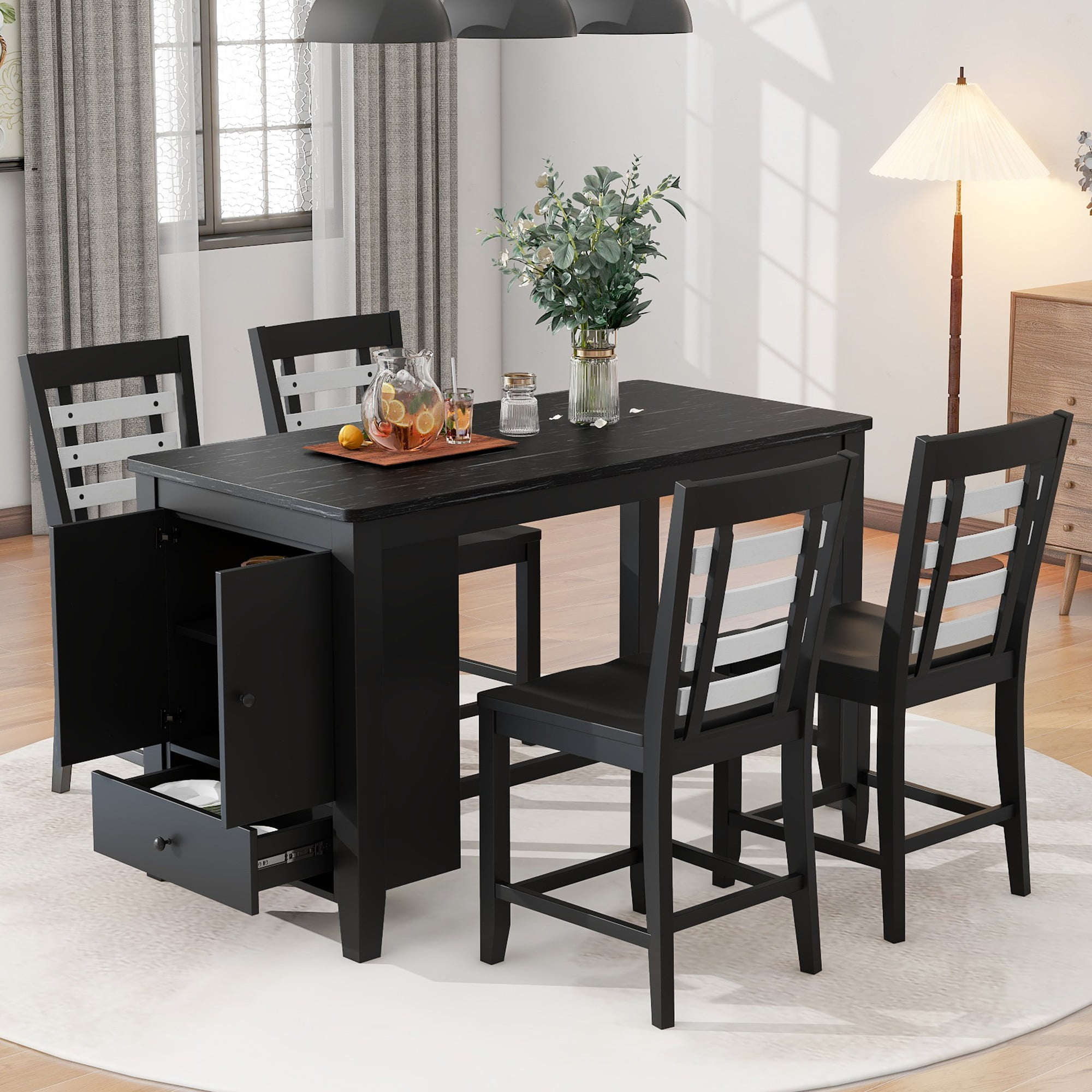 5-Piece Dining Set, Counter Height 60-inch Rectangular Dining Table ...