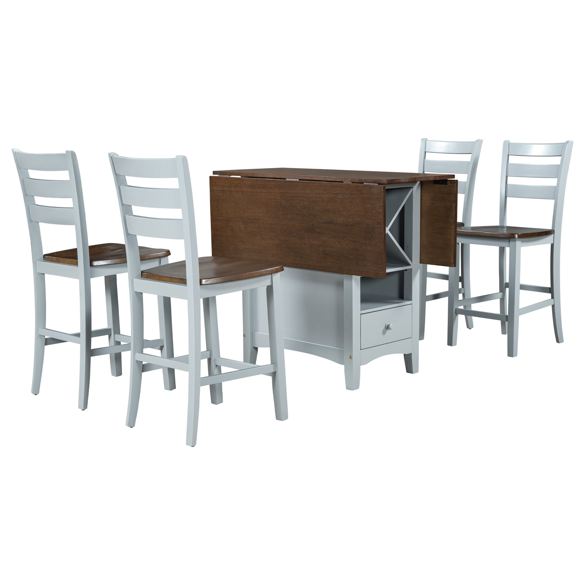 5 Piece Dining Set with Drop Leaf, Kitchen Wooden Rectangular Table ...