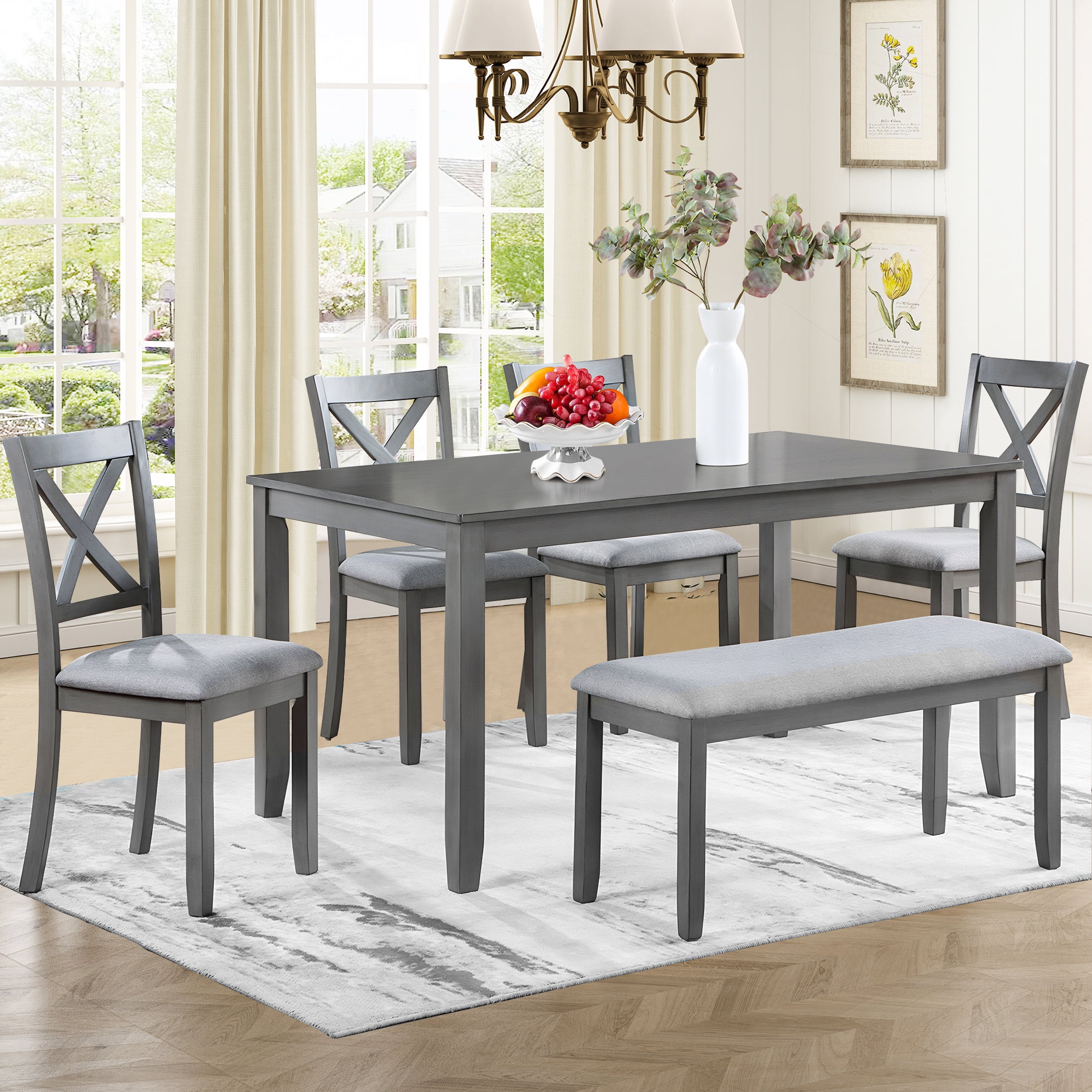 Dining Table Sets For 6, Farmhouse 6 Piece Dining Room Set with Bench ...