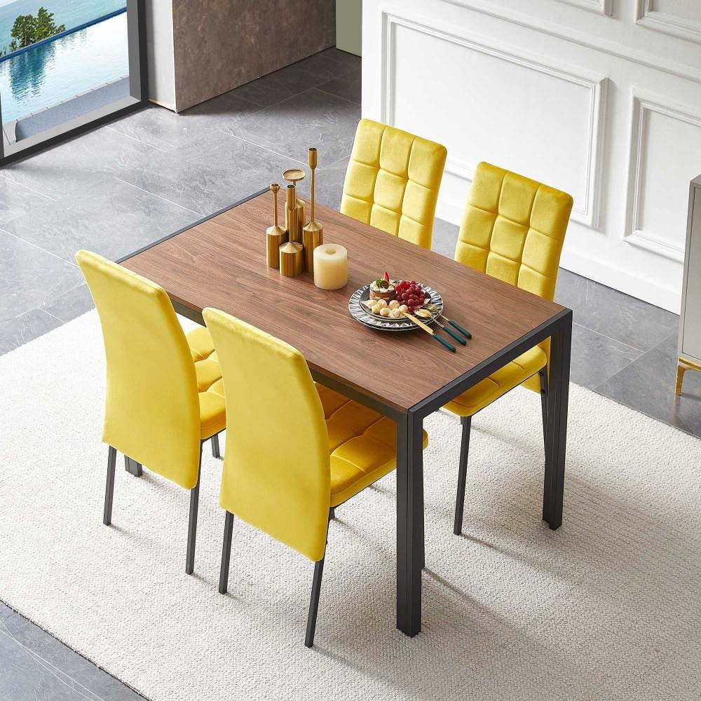 5-Piece Dining Set Including Blue Velvet High Back Nordic Dining Chair ...