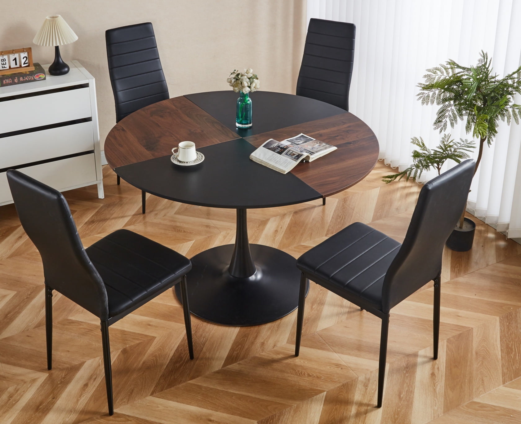 5-Piece Dining Set with Mid-Century Metal Leg Dining Table for 4-6 ...