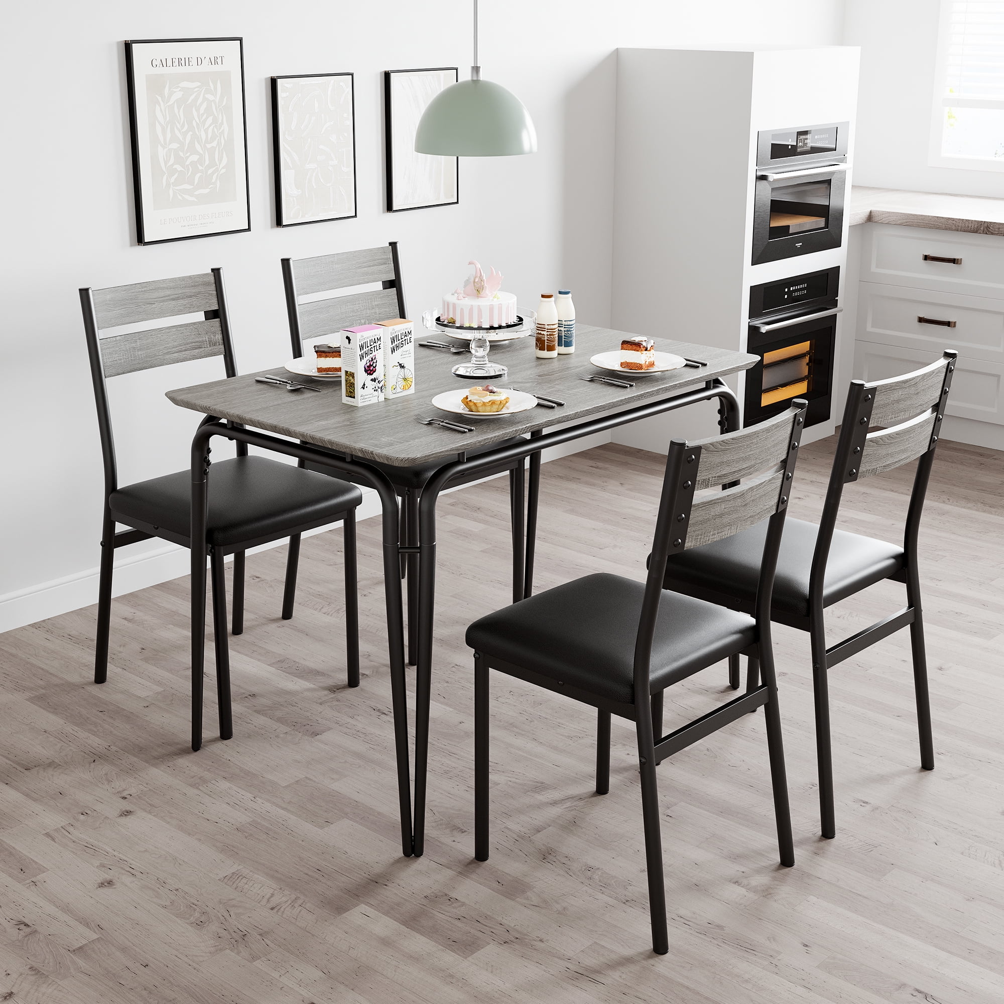 5 Piece Dining Set,Modern Kitchen Table Furniture,Dinette,Compact Space ...