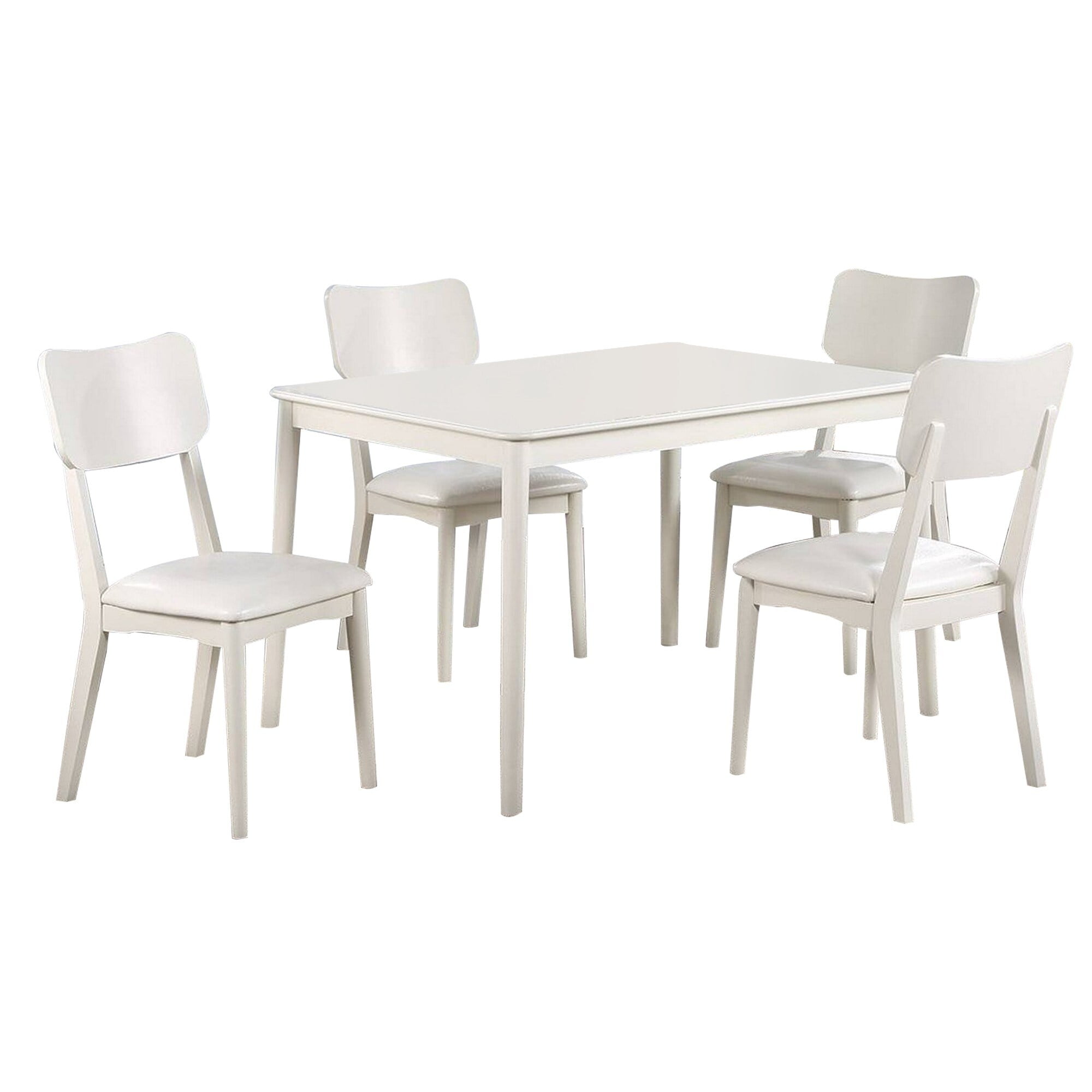 5 Piece Dining Set, Rectangular Table, 4 Chairs, White Padded Faux ...