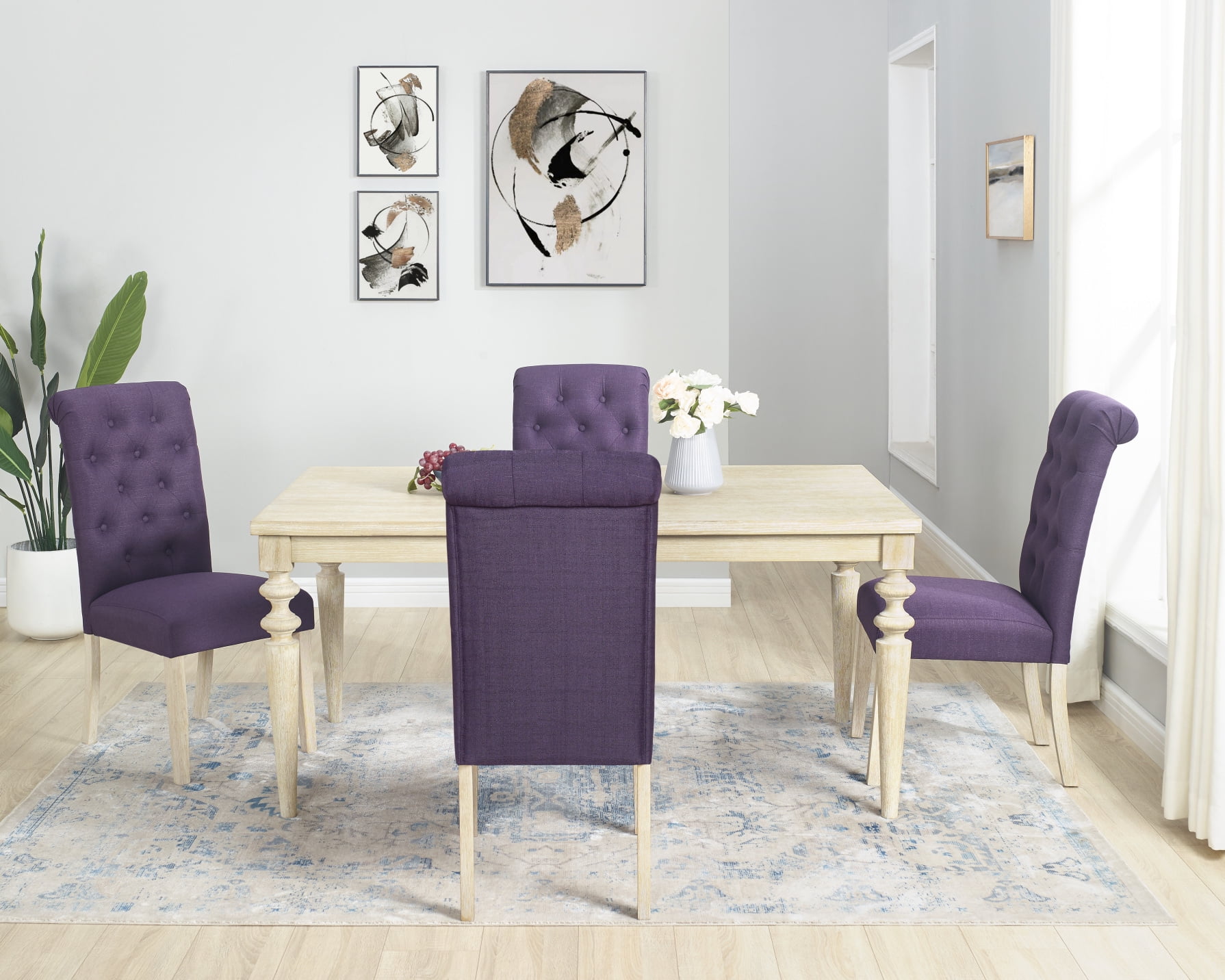 5-Piece Dining Set, Rectangular Dining Table with Rubber Wood Top ...