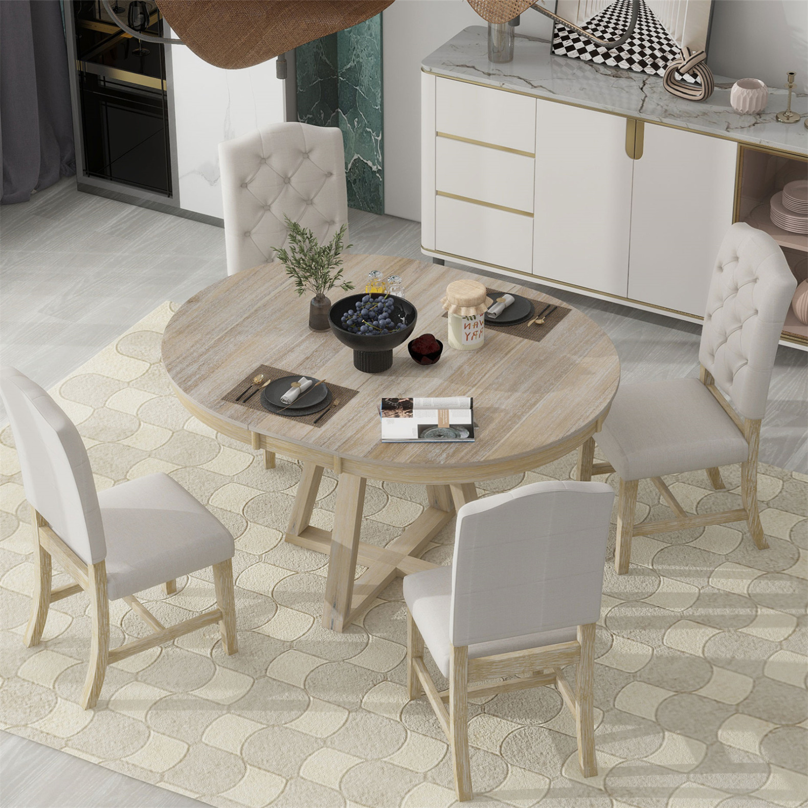 5-Piece Dining Set, Dining Table Set for 5, Retro Functional Dining ...