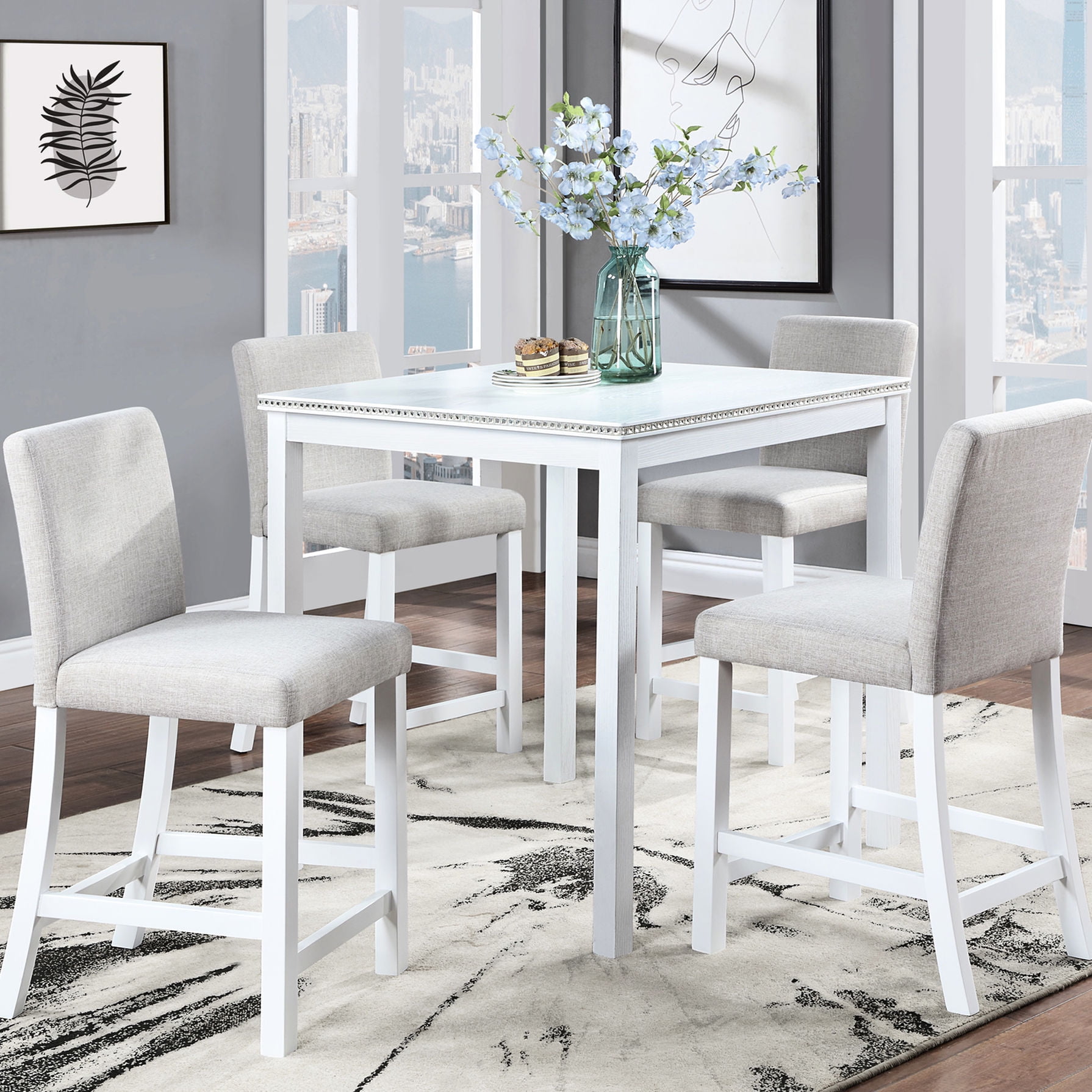 Counter Height Dining Setup / 5 - Piece, Square Table with Acrylic ...