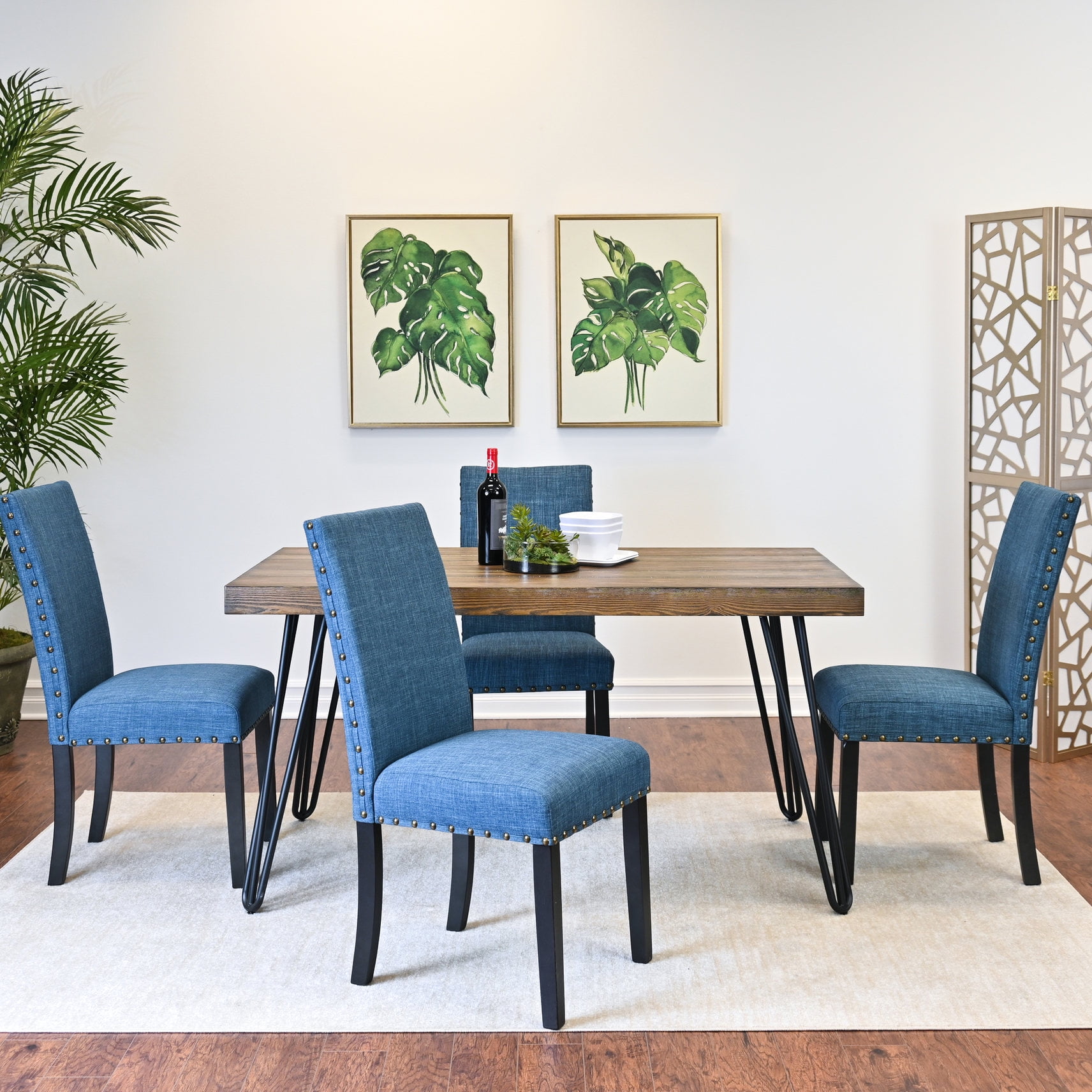 5-Piece Dining Set with Metal Base Table, 4 Upholstered Chairs ...