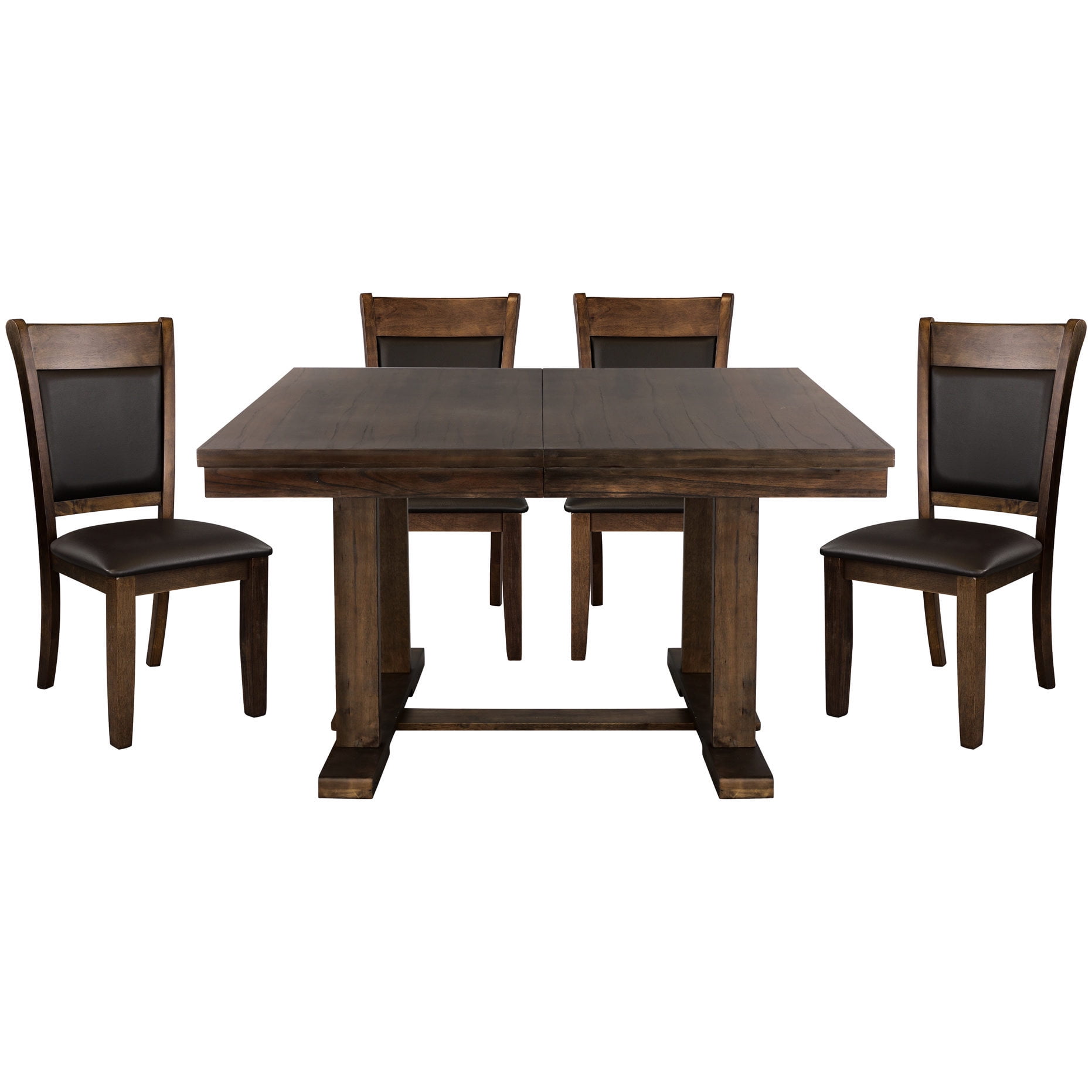 5-Piece Dining Set with Wood Table and Brown Faux Leather Chairs ...