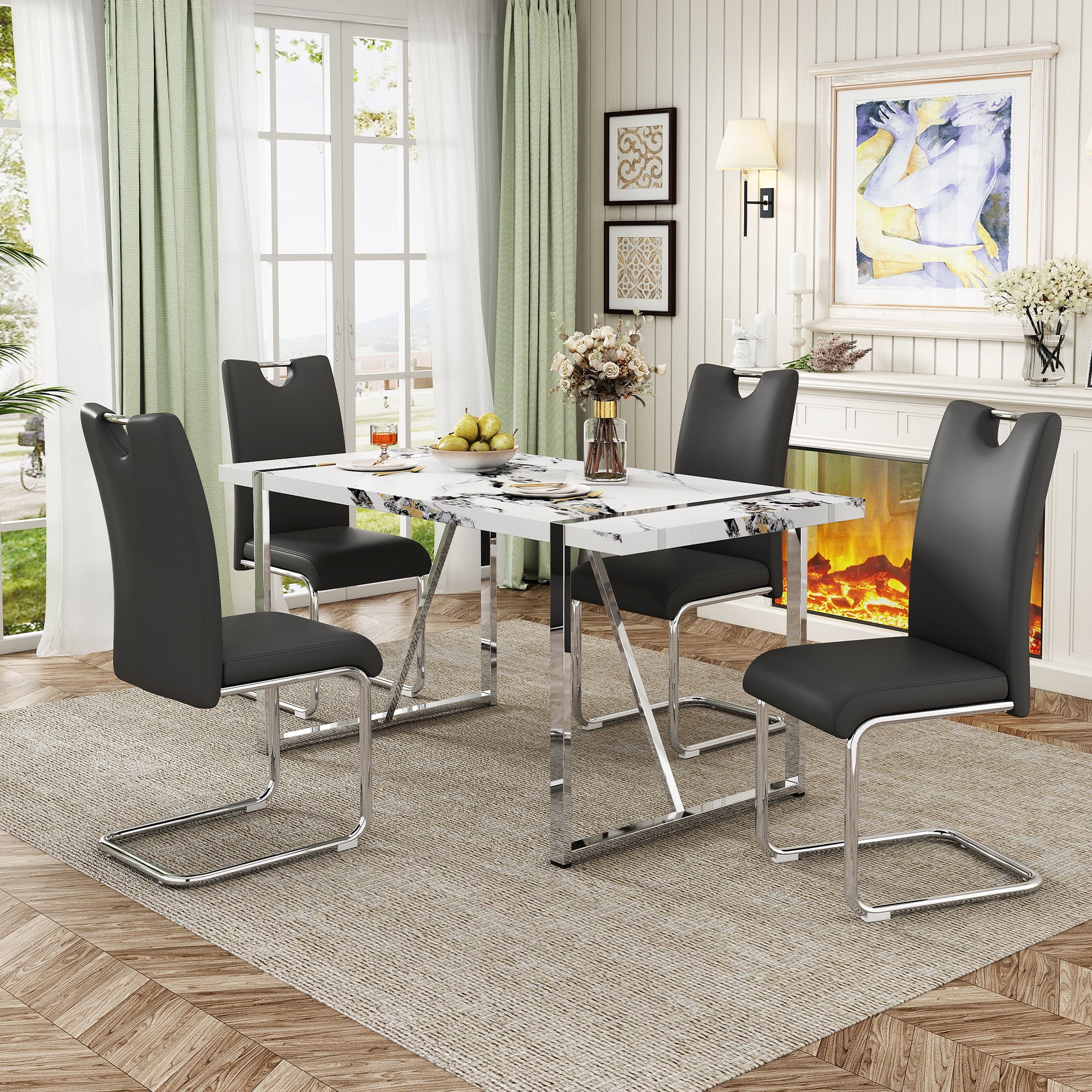 5-Piece Dining Table Chairs Set, Rectangular Dining Room Table Set for ...