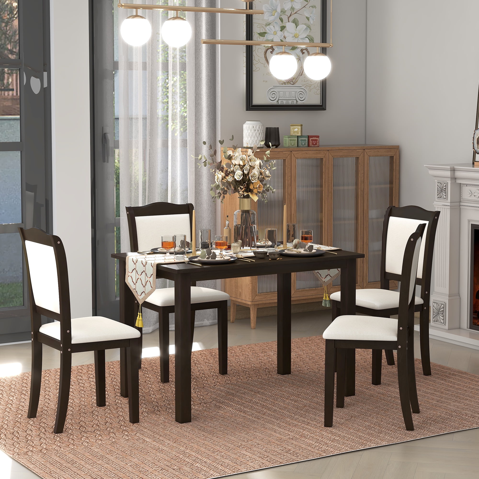 5 Piece Dining Table and Chairs Set, SYNGAR Modern Wooden Counter ...