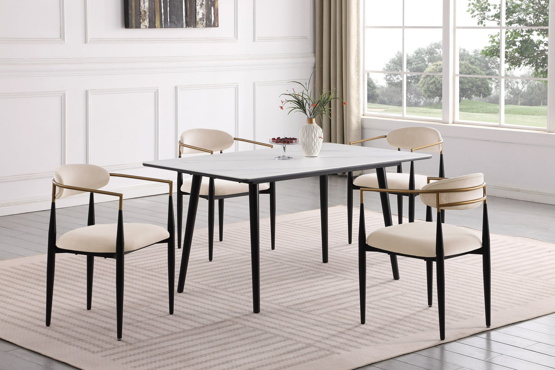 5 Piece Dining Table and Chairs Set, Sintered Stone Table and 4 Chairs ...