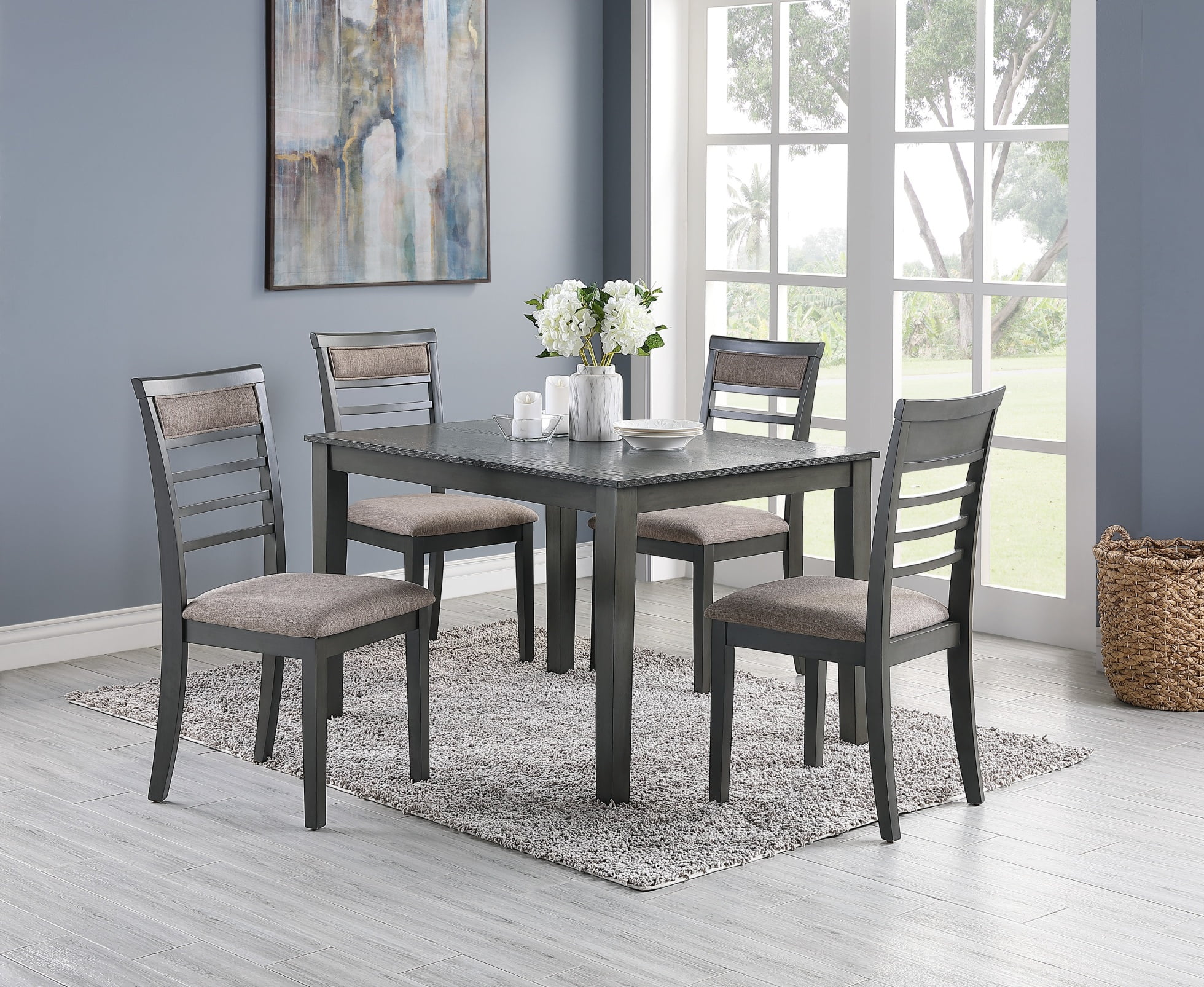 5 Piece Dining Table and Chairs Set, Wooden Table and 4 High Back ...