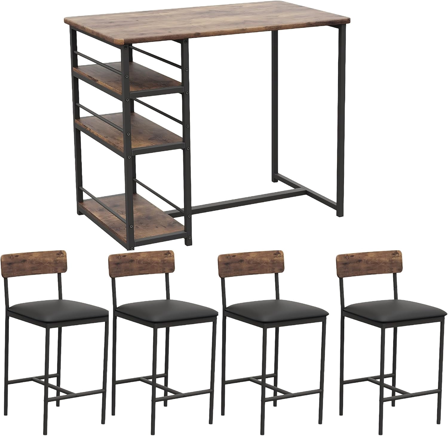5-Piece Dining Table Set, 1 Kitchen Table & 4 PU Cushion Chairs, Thick ...