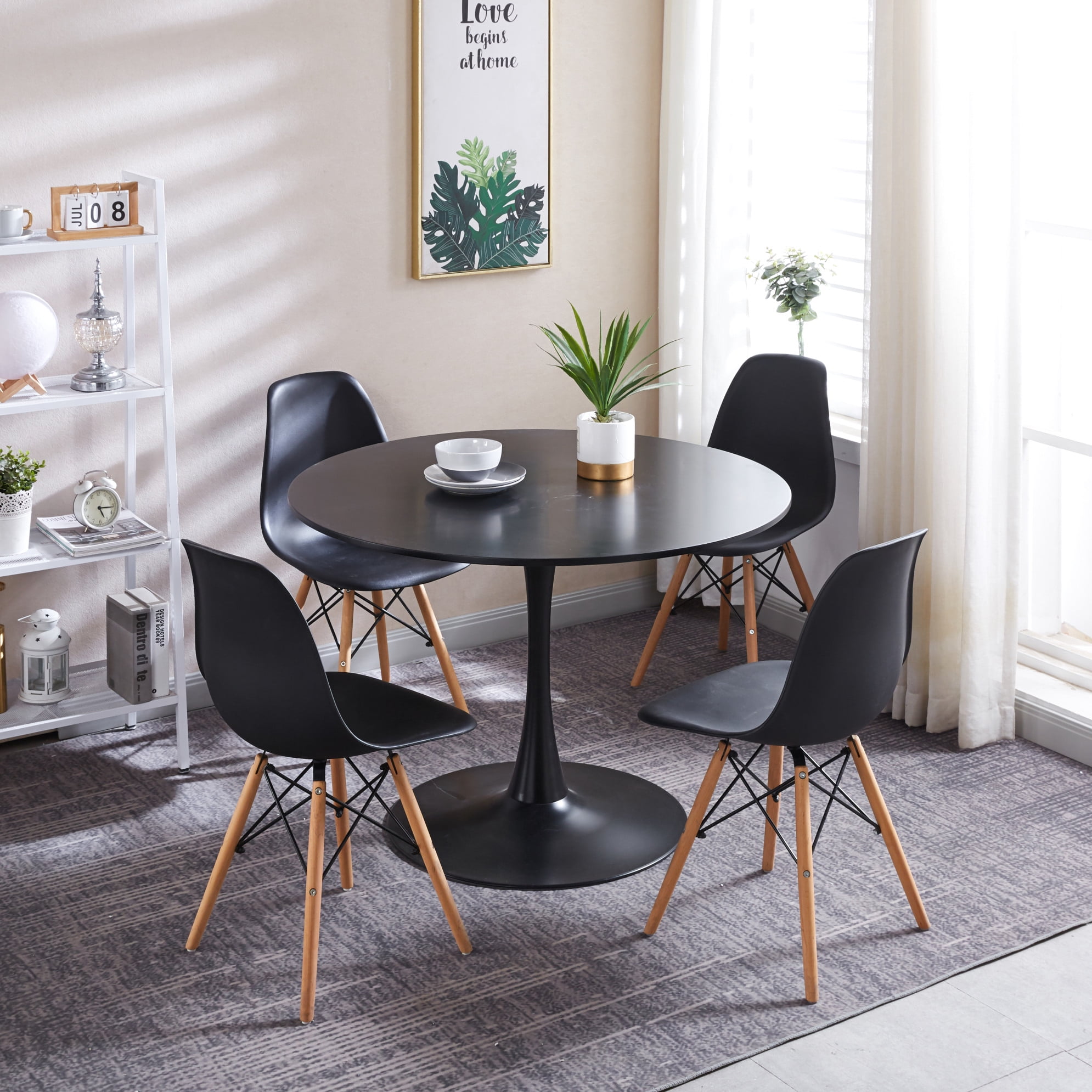5 Piece Dining Table Set 31 Round Dining Table Set for 4 Modern Kitchen Table and Chairs for Dining Room Coffee Shop Small Spaces Matt Black