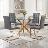 5-Piece Dining Table Set, 36" Round Clear Tempered Glass Table & 4 PU ...