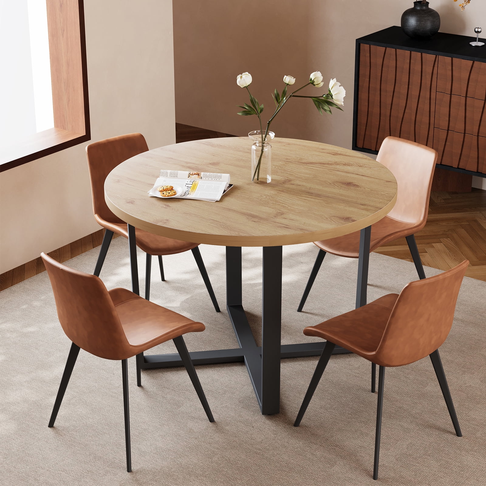 5 Piece Dining Table Set for 4, 43.31" Round X-Shaped Base Kitchen ...