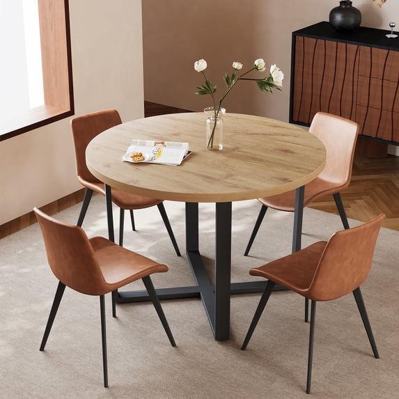 5 Piece Dining Table Set for 4, 43.31" Round X-Shaped Base Kitchen ...