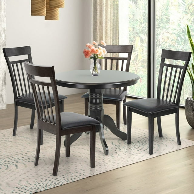 5 Piece Dining Table Set, 4 Classic Style Solid Wood Warm Chairs with ...