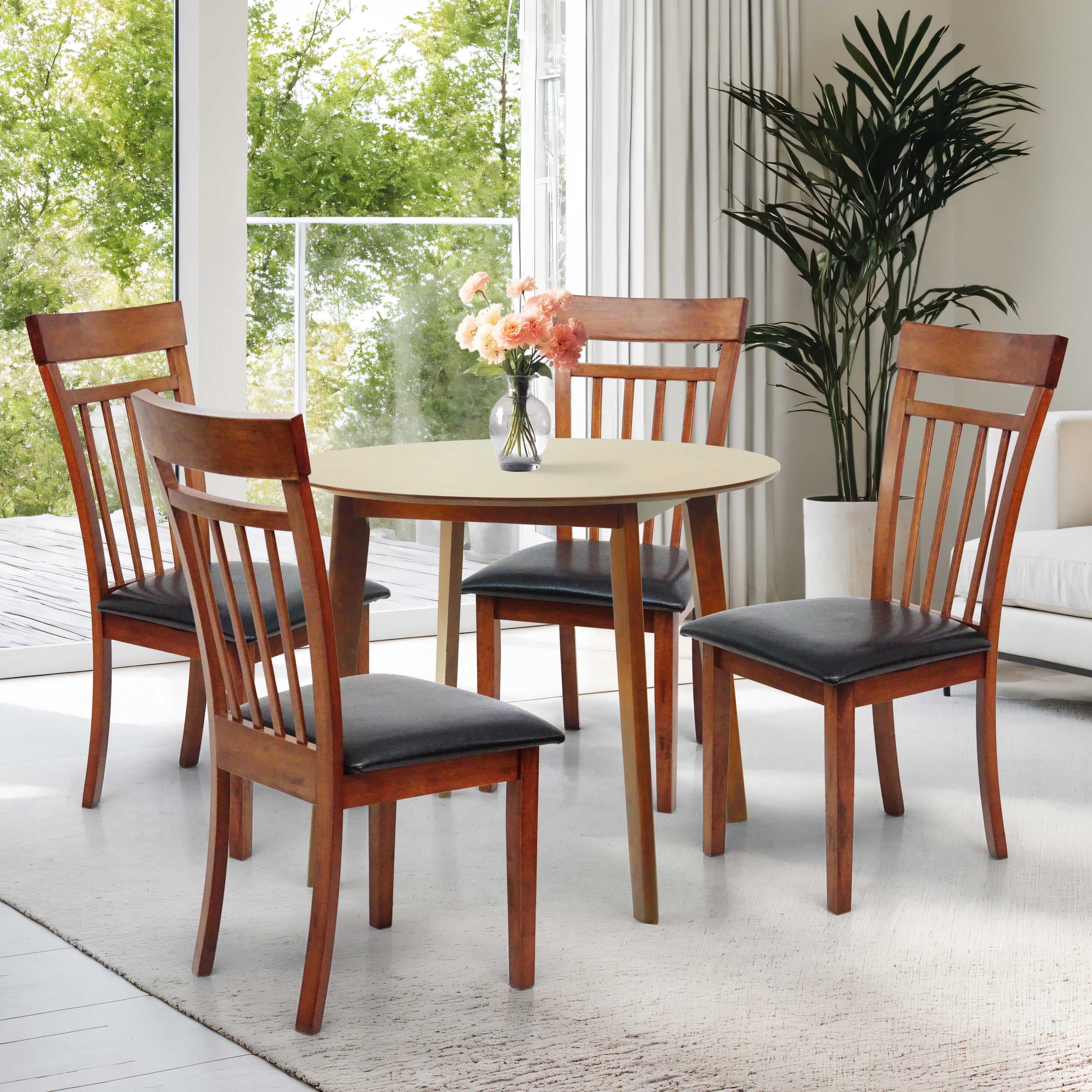 5 Piece Dining Table Set, 4 Classic Style Solid Wood Warm Chairs with ...