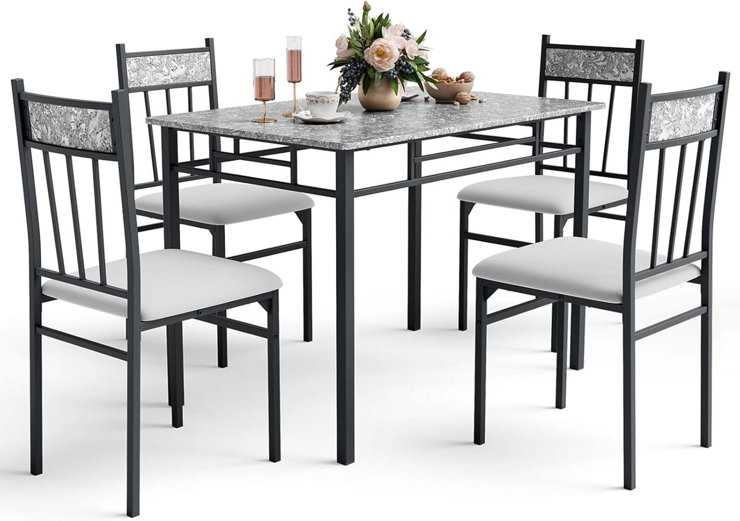 5 Piece Dining Table Set for 4, Faux Marble Kitchen Table and Chairs ...
