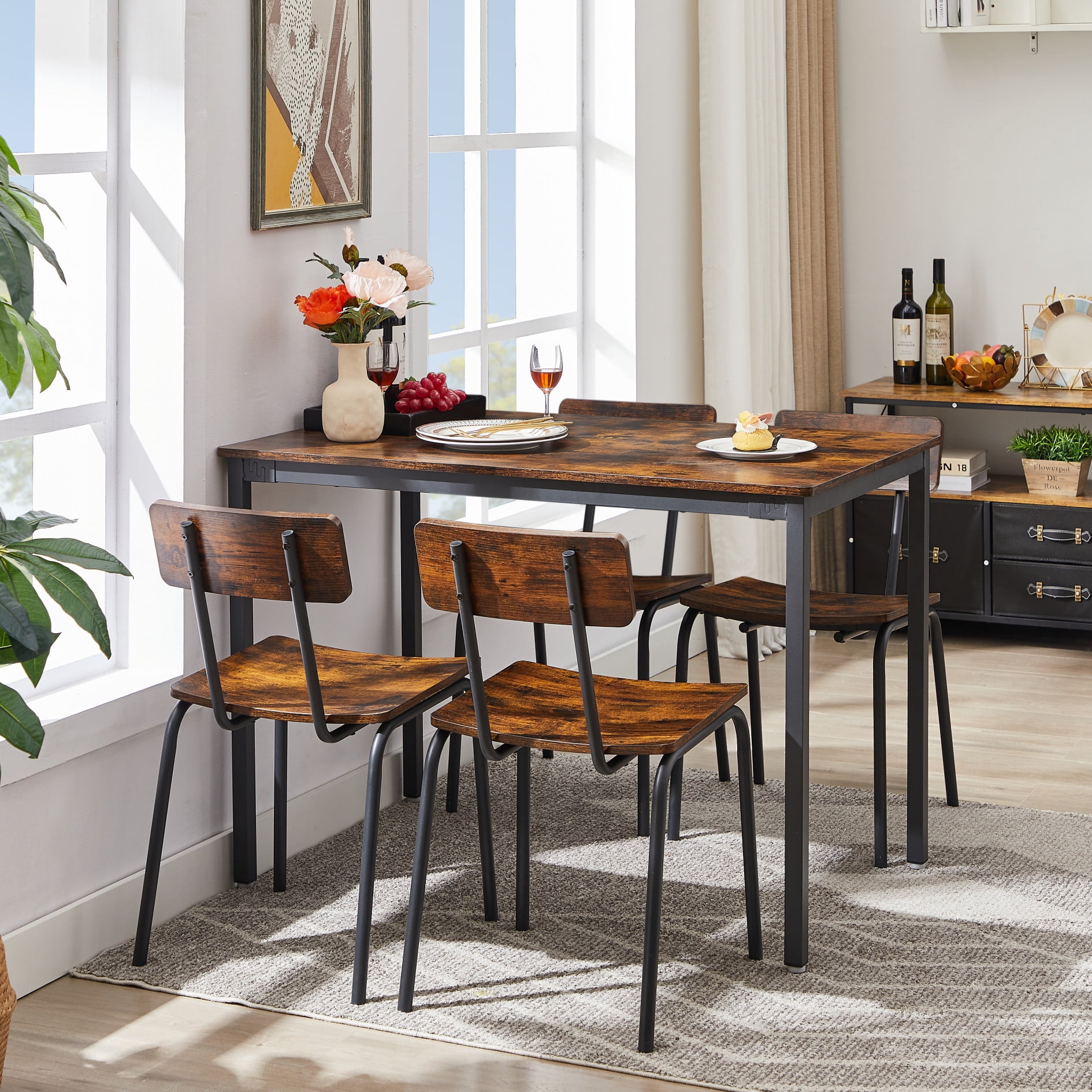 5-Piece Dining Table Set for 4,Industrial Kitchen Table Set with 4 ...