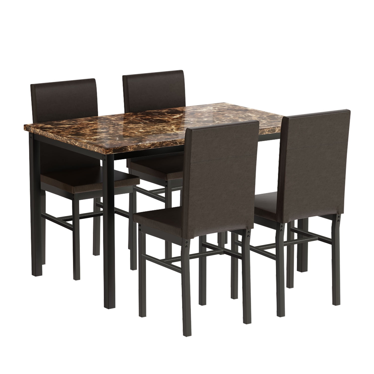 5-Piece Dining Table Set for 4, Kitchen Table Set with Chairs, Marble ...