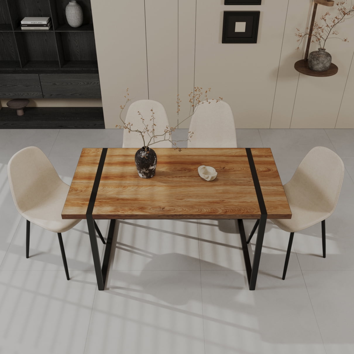 5 Piece Dining Table Set for 4, Modern Rectangular Wooden Dining Table ...