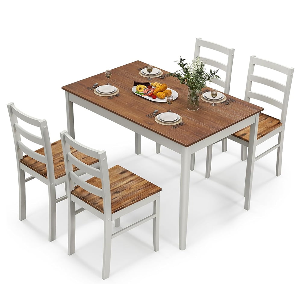 5 Piece Dining Table Set, 4 Person Farmhouse Kitchen Table and 4 Chairs ...