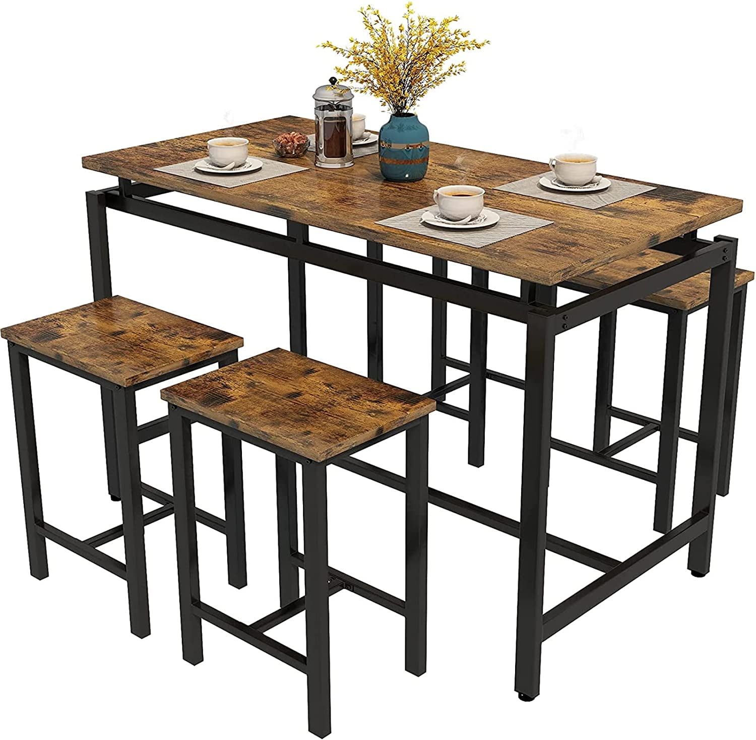 5 Piece Dining Table Set for 4, Small Kitchen Bar Table and Chairs for ...